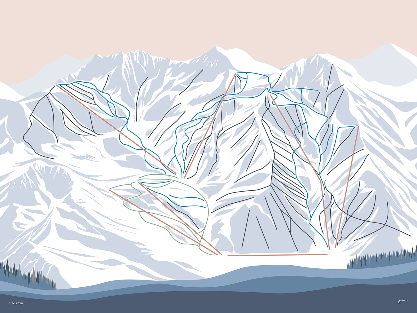 ALTA, UTAH. Modern Mountain Trail Map Wall Art Print – Bridget Hall Design