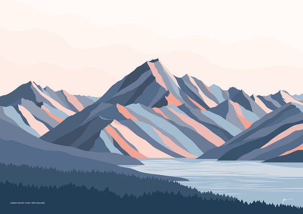 Aoraki Mt Cook New Zealand Art Print. Modern Mountain Artwork. Highest ...